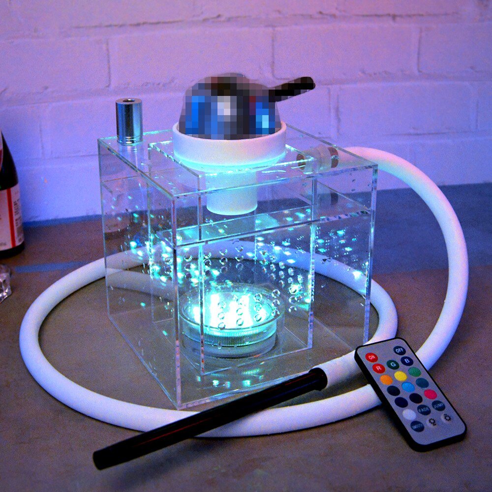 Acrylic Cube Hookah Shisha Set with LED Remote Control Light Chicha ...