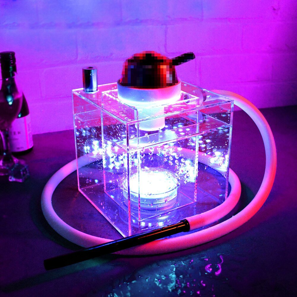 Acrylic Cube Hookah Shisha Set with LED Remote Control Light Chicha ...